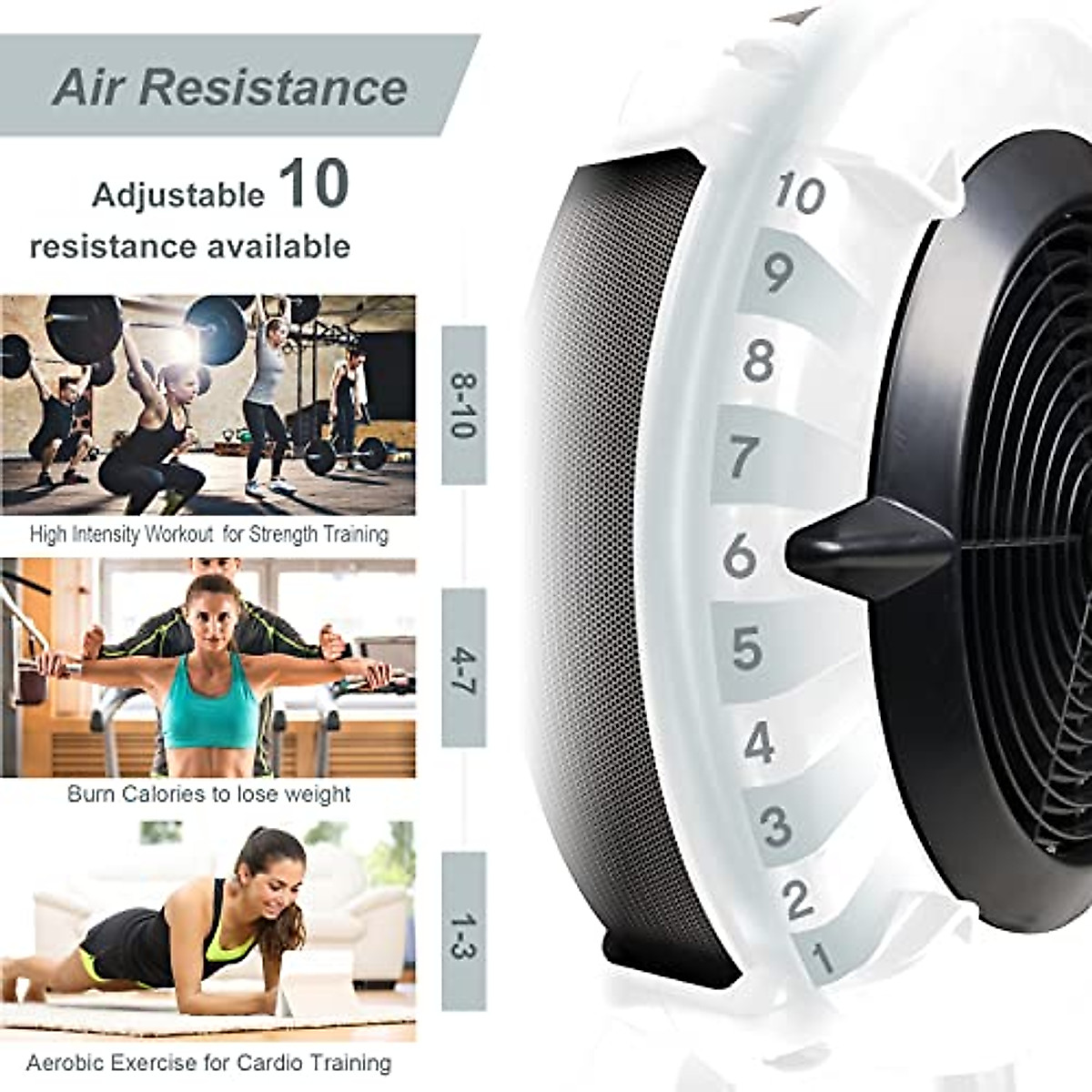 Oarlike Air Resistance Rowing Machine 10 Level Adjustable Resistance Air Rower with LCD Monitor Foldable Exercise Fitness Equipment for Home Gym Office Use