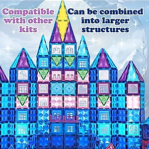 102pcs Frozen Princess Castle Magnetic Tiles Building Blocks - 3D Diamond Blocks, STEM Educational Toddler Toys for Pretend Play, 4 Year Old Girl Birthday Gifts Kids Ages 3 5 6 7 8