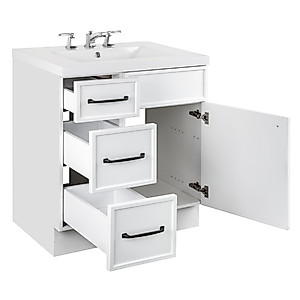 Cutler Kitchen and Bath Manhattan 30" Wood/Marble Bathroom Vanity - White