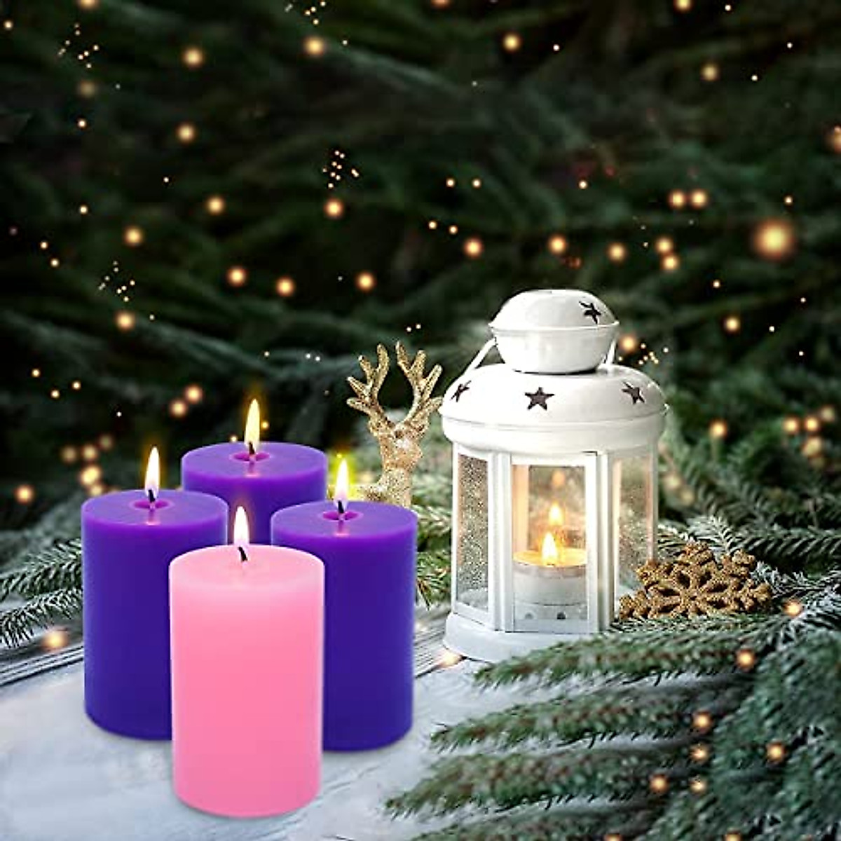 3×4 Inch Advent Pillar Candles, 3 Purple and 1 Pink Seasonal Celebration Candles for Advent Wreath and Christmas Decorations, Long-Lasting Slow-Burning Dripless Candle