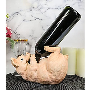 Ebros Babe Farm Pink Pig Wine Holder Decor Statue Whimsical Practical Pig Wine Caddy Storage Organizer