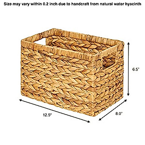 M4DECOR Wicker storage basket, water hyacinth storage baskets, rectangular basket with built-in handles, wicker baskets for storage 12.5 x 8 x 6.5 inches (Natural - 2 Packs)