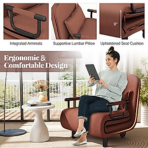 Giantex Convertible Sofa Bed, 3-in-1 Folding Sleeper Chair with 5-Position Adjustable Backrest, Wheels, 2 Legs, Recliner Chaise Lounge with Pillow, Armchairs for Nursery Living Room Office (Brown)