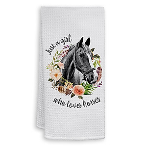 HIWX Just A Girl Who Loves Horses Horse Lover Decorative Kitchen Towels and Dish Towels, Funny Rustic Farmhouse Horse Flower Hand Towels Tea Towel for Bathroom Kitchen Decor 16×24 Inches