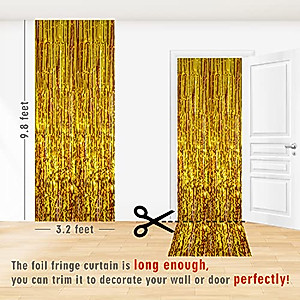 GOER 3.2 ft x 9.8 ft Metallic Tinsel Foil Fringe Curtains Party Photo Backdrop Party Streamers for Birthday,Graduation,New Year Eve Decorations Wedding Decor (Gold,5 pcs)