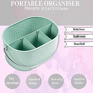 CLEENTABLE Farmhouse Chic Utensil Caddy, Green, Galvanized Steel, 10 x 6.5 x 5.5 inches, 4 Compartments, 2 lbs Capacity