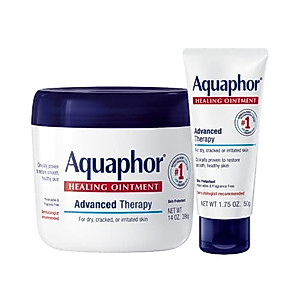 Aquaphor Healing Ointment Advanced Therapy Skin Protectant Skin Care Set, Body Moisturizer for Dry Skin, Minor Cuts and Burns, Dry Cuticles, Cracked Heels, Hands and Lips, 14 Oz Jar + 1.75 Oz Tube