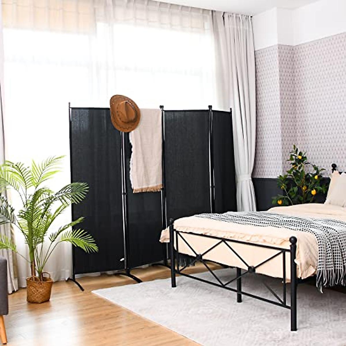 Giantex 5.6 Ft Tall 4 Panel Room Divider Black, Lightweight Portable Folding Privacy Screen, Freestanding Partition Wall Divider and Separator for Bedroom Home Office Apartment Studio