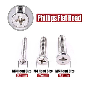 Hilitchi 705-Pcs M3 M4 M5 Phillips Flat Head Machine Screws Bolts Nuts Flat and Lock Washers Assortment Kit, 304 Stainless Steel, 8 to 20mm Length, Full Thread