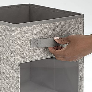 mDesign Fabric Nursery/Playroom Closet Storage Organizer Bin Box with Front Handle/Window for Cube Furniture Shelving Units, Hold Toys, Clothes, Diapers, Bibs, Lido Collection, 4 Pack, Gray