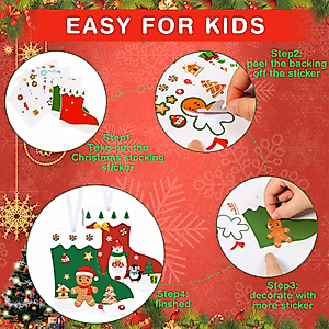 48 Pcs Christmas Craft Kits for Kids Christmas Stockings Christmas Tree Stockings Ornaments Kit Make Your Own Christmas Craft DIY Stockings Cutouts for Holiday Farmhouse Decor Handcraft Supplies