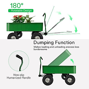 VIVOSUN Heavy-Duty Garden Dump Cart, 600-Pound Capacity, Multifunctional Pulling Wagon with 10" Pneumatic Tires for Outdoors, Lawns, Yards, Farms, and Ranches, Green