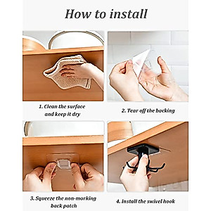 2 Pcs Under Cabinet Hanger Rack, 360° Rotation Nail Free Adhesive Kitchen Utensil Holder Hanging Hooks with 6 Rotatable Claws for Kitchen Bathroom Organizer and Storage (Black)