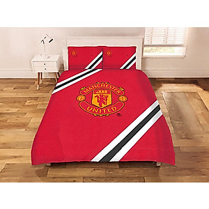 FOCO Officially Licensed Manchester United FC Football Core Stripe Double Duvet Cover Bedding Set