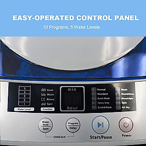 Panda Portable Washing Machine 10 LBS Load Volume, Fully Automatic 1.34 Cu.ft Laundry Washer with Built-in Drain Pump, Top Load Clothes Washer for Apartment and Household