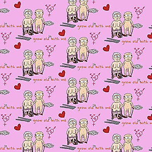 Reversible Gift Wrapping Paper - Rolled 5 Sheets -Naughty Old Couple(33" X 17" Each Sheet) - Inclueds Ribbon and Double-sided Tape - Unique Design for Anniversary Birthdays Valentine's Day and Party