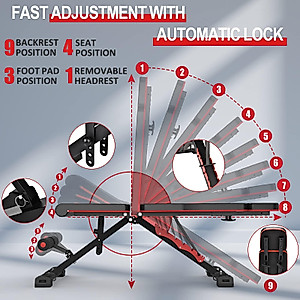 Elseluck Weight Bench, Adjustable Workout Bench for Home Gym, Foldable Strength Training Bench Press for Full Body with Resistance Rope