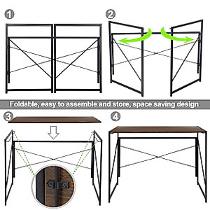 SUPER DEAL 40 inch Folding Computer Writing Desk Wood and Metal Study Desk, PC Laptop Home Office Study Table, Espresso