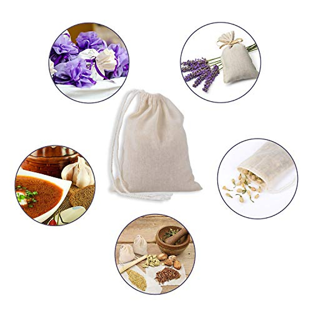 Pangda 100 Pieces Drawstring Cotton Bags Muslin Bags for Storage, Teas, Spices, Soaps, Candy, Jewellery, Wedding Party Favors and DIY Craft Home Decor (4 x 3 Inches)