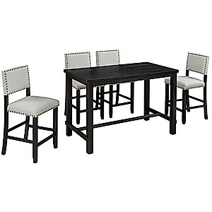 Modern 5 Piece Counter Height Dinig Table Set for 4, Upholstered Dining Table Set Include Rectangle Table and 4 Padded Chairs