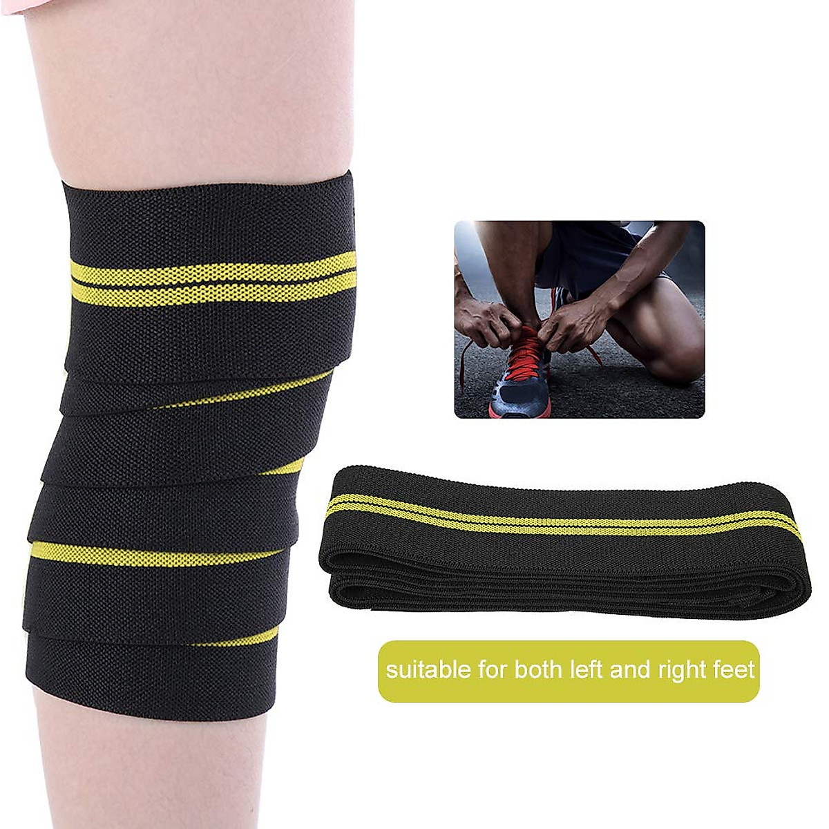 Knee Wraps Compression Elastic Breathable Knee Brace Compression Bandage Wraps Pain Relief Straps Support Wraps Sleeve Men Women Cross Training Gym Workout,Fitness & Powerlifting(Black Yellow)
