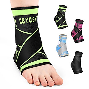 cgyqsyk Ankle Brace, Adjustable Compression Ankle Support Men & Women, Strong Ankle Brace Sports Protection, Stabilize Ligaments-Eases Swelling and Sprained Ankle（ Large, Green, 1