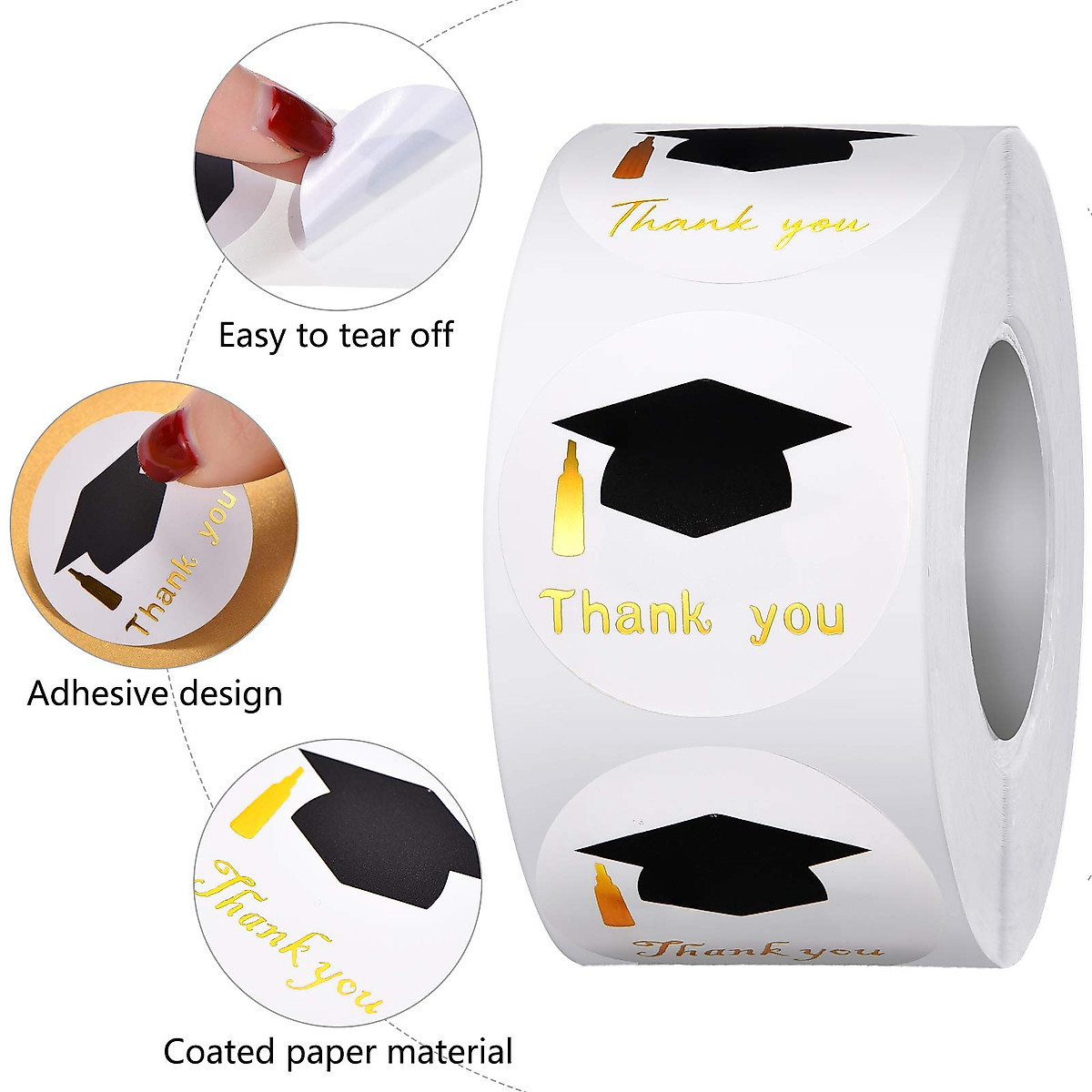 Dianelhall 600 Pieces Graduation Thank You Labels Stickers Class of 2025 Foil Graduation Stickers Round Adhesive Holographic Envelope Seal Classroom Decoration Labels for Party