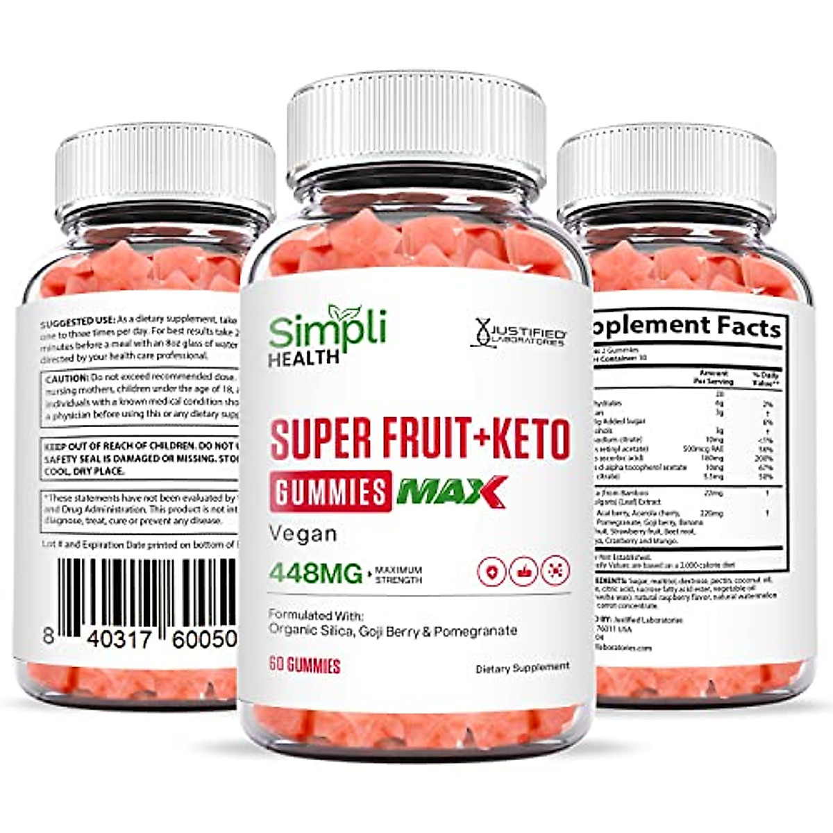 Simpli Health Keto Super Fruit Max Gummies Collagen Booster Contains Organic Silica Bamboo Acai Berry with Pomegranate Juice 60 Gummys