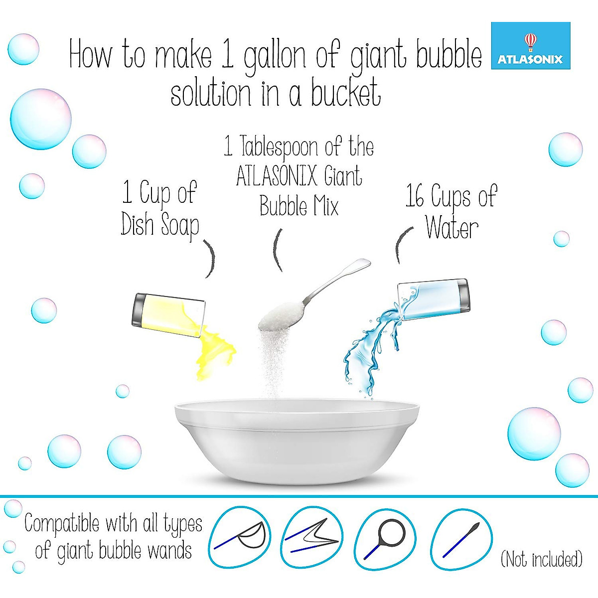 Non Toxic Bubble Mix Solution Huge Bubbles powder concentrate refill for Giant bubble Wands and Machines Safe for Kids and Pets on Summer Outdoor Birthday Fun Party Activity dog edible