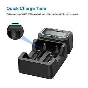 18650 Battery Charger 2 Slot, XTAR X2 Smart Charger 2A Fast Charger LCD Display for Rechargeable Batteries Ni-MH Ni-Cd 1.2V AA AAA10440 14500 1634020700 26650 AC Mirco USB Ports