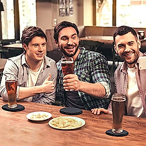 24 Pieces Black Slate Coasters with Holder Round Stone Coasters for Drinks 4 Inch Rustic Handmade Bar Coasters Set with Anti Scratch Bottom for Coffee Table Kitchen Home