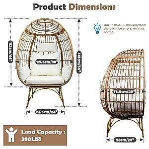 TIMWNER Oversized Egg Chair Indoor,Outdoor Large Wicker Lounge Chair with Stand and Cushions for Patio,Living Room,Backyard with 4 Comfortable Cushion.