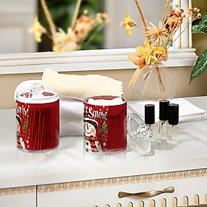 foixnub Christmas Red Snowman 2 Pcs Bathroom Organizer Snowflake Qtip Holder Organizer Dispenser Storage Canister Plastic Apothecary Jars Vanity Organizers for Cotton Swab Ball Pads Floss