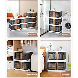 GAOPHDER Plastic Storage Bins with Lids 3-Tier Collapsible Clear Storage Bins with Wheels Stackable Closet Organizers Foldable Box Storage Containers for Home Office Trunk Outdoor (41QT, 3 Packs)