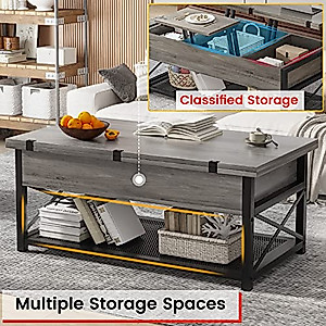 Itaar 43" Lift Top Coffee Table, 3 in 1 Multi-Function Small Coffee Table with Storage for Living Room, Dining Reception Room, Grey