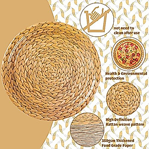 peony man 50 Pack Woven Paper Plates Rattan Printed Disposable Plates Farmhouse Party Dinner Plates Rustic Round Paper Plate 9 Inch for Picnic Dining Wedding Kitchen Home Table Decor