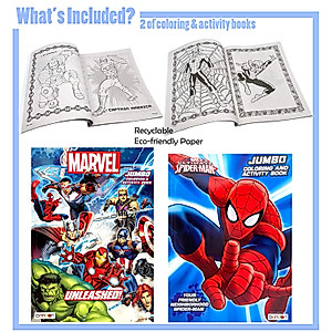 Marvel Superheroes Avengers, Spiderman Ultimate Fun Arts Crafts Coloring and Activity Sticker Books Gift Set, Perforated Paper - Healthy Educational Play, for Kids Girls Boys Toddlers