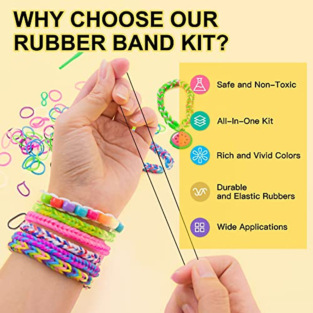 HTVRONT Rubber Band Bracelet Kit - 2100 Loom Bracelet Making Kit for Girls, 23 Colors Rubber Band Kit, Durable Rubber Bands for Bracelets, Loom Bands kit with Accessories Friendship Bracelets Kit