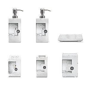 Real Simple Bathroom Accessory Set | Complete 6 Piece Bathroom Decor l Soap Dispenser, Cotton Ball Holder, Soap Dish, Toothbrush Holder & More (White Marble)