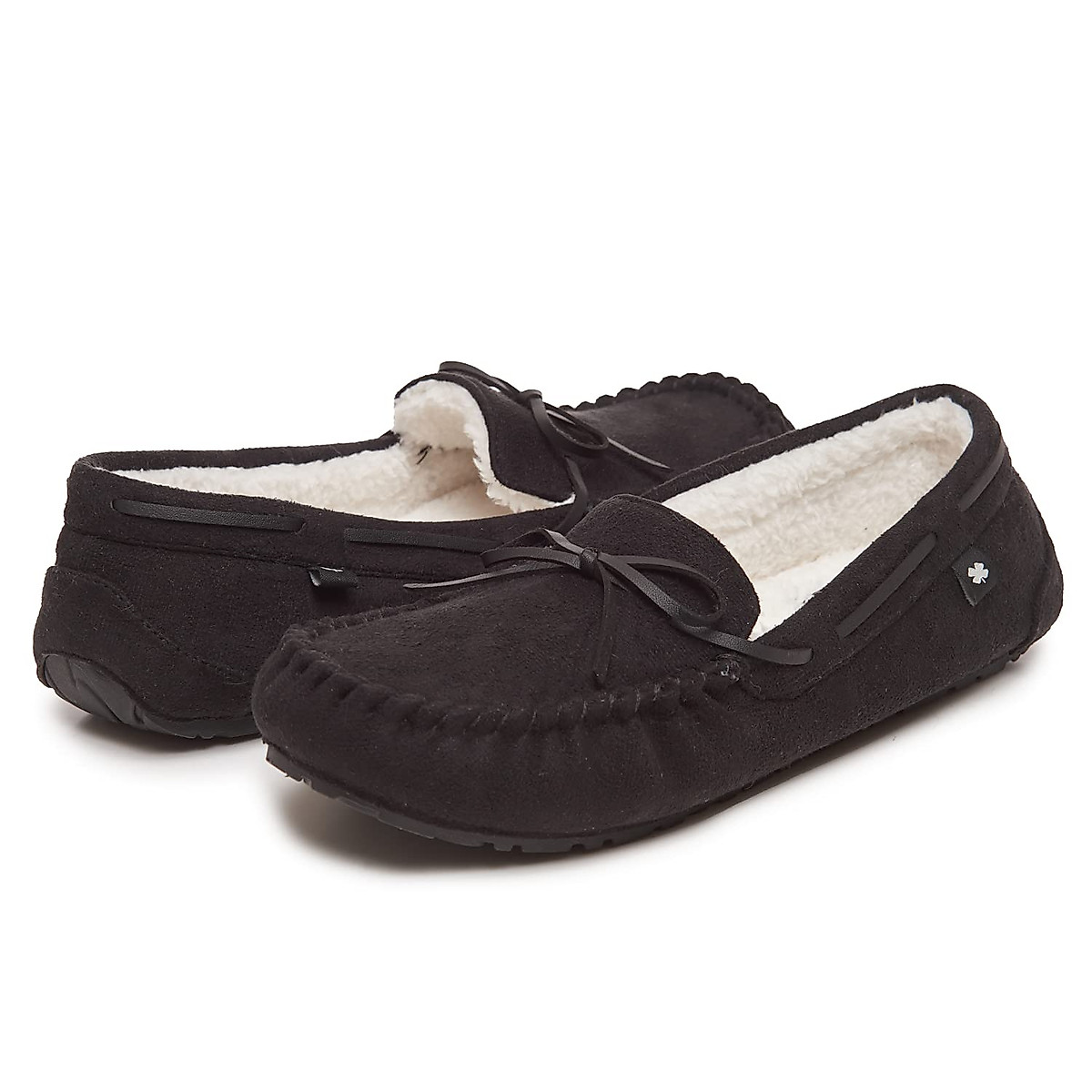 Lucky Brand Mens Micro-Suede Moccasin Slippers with Faux Sherpa Lining