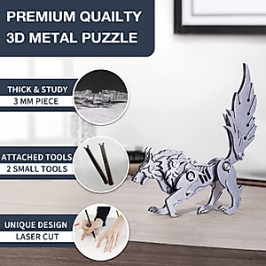 Microworld 3D Metal Puzzle, Mechanical Wolf 3D Metal Model Kits, Steel Warcraft Collection DIY Animal Brain Teasers Simple 3D Puzzles Home Decor Art Craft Gifts Toys for Adult Teens