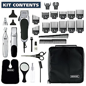 Wahl Clipper Home Barber Kit Electric Corded Clipper and Battery Touch Up Trimmer & Personal Groomer, 30 Piece Kit for Haircutting at Home – Model 79524-3001P