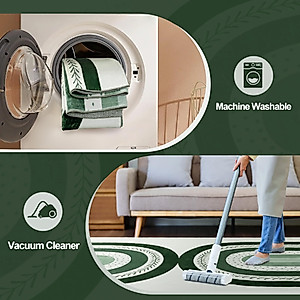 HOMBYS 8x10 Boho Area Rug for Living Room Bedroom, Large Modern Rainbow Floor Carpet with Non-Slip Backing for Indoor Office Dining Room, Home Deco Non-Shedding, Green, Machine Washable