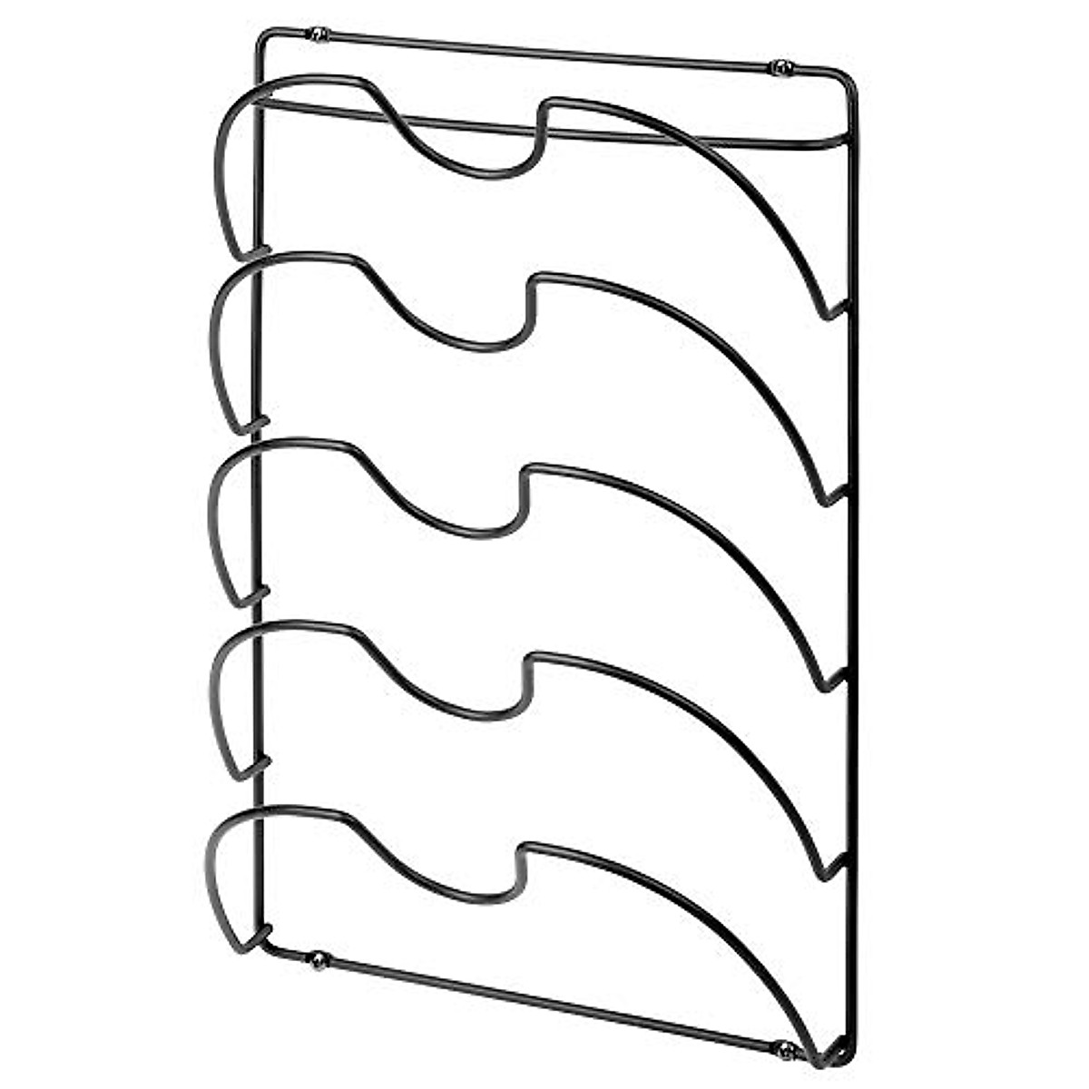 mDesign Metal Wire Pot and Pan Lid Rack Organizer for Kitchen Cabinet Doors or Wall Mount - Upright Storage Holder with 5 Slots - Black