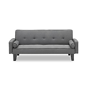 72" Modern Futon Sofa Loveseat Convertible Sleeper Couch Bed Daybed, Folding Recliner with Two Pillows, Cotton Linen 2-Seat Sofá & Couches for Living Room, Apartment, Limited Space Furniture Sets