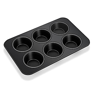 TeamFar Muffin Pan, 6 Cup Muffin Tin Cupcake Pan Tray with Nonstick Coating and Stainless Steel Core, for Home/Kitchen Baking, Healthy & Heatproof, Release Easily & Easy Clean