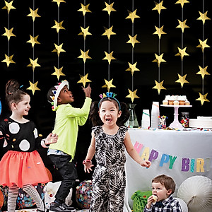 Zwiebeco 52Ft Gold Star Garland Paper Twinkle Little Star Bunting Banner Hanging Star Streamers for Engagement Wedding Baby Shower Birthday Xmas New Year Space Party Nursery Kids Room Home Decorations