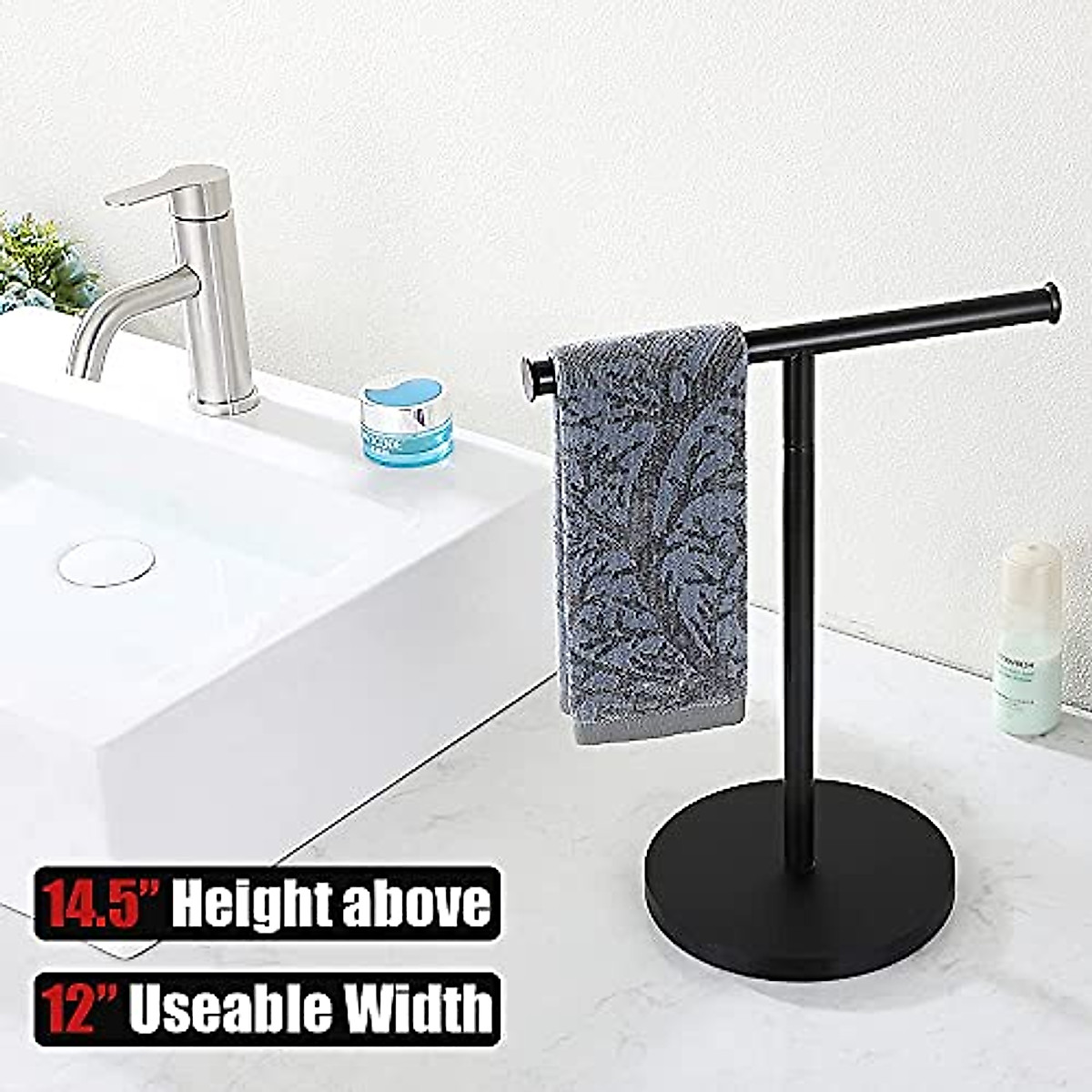 JQK Hand Towel Holder Stand, Modern Tree Rack Free Standing for Countertop with 12 Inch Bar, 304 Stainless Steel Oil Rubbed Bronze, HTT180-ORB