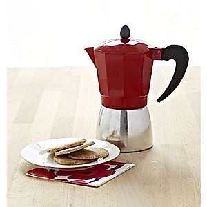 IMUSA USA B120-42T Aluminum Stovetop Coffeemaker, Espresso Machine, 3-Cup, Red