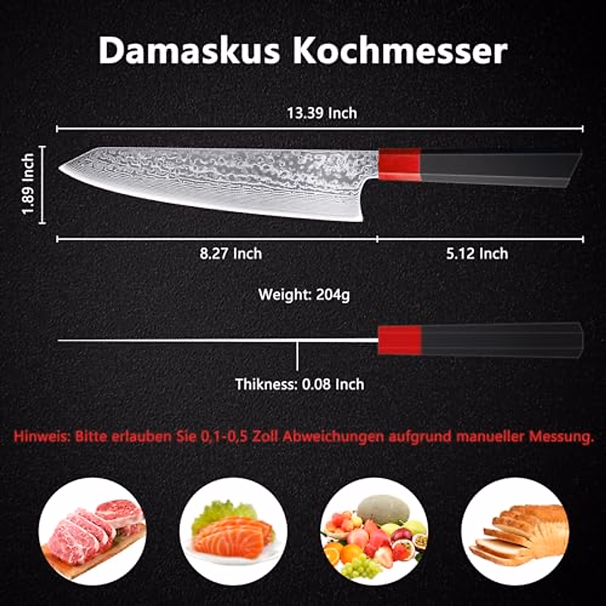 Ompusos 8.5” Chef Knife, Kitchen Knives Ultra Sharp, VG-10 Stainless Steel with Ergonomic G10 Octagonal Handle, Japanese Pro Chefs Knife Kitchen Knives with Gift Box & knife sheath